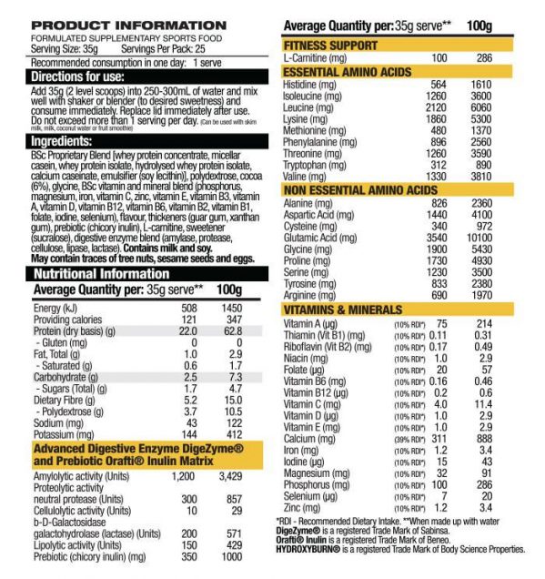 BSC Hydroxy Burn Lean 5 Low Carb Protein 900gm - Probuilder